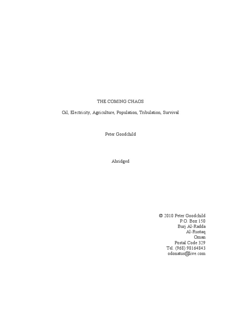 Peter Goodchild The Coming Chaos | PDF | Petroleum | Alternative Energy
