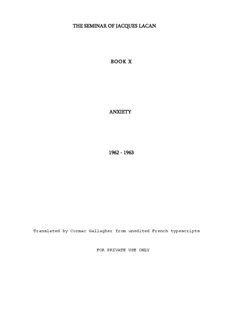 Lacan. Seminar X. Anxiety | PDF | Existentialism | Psychoanalysis