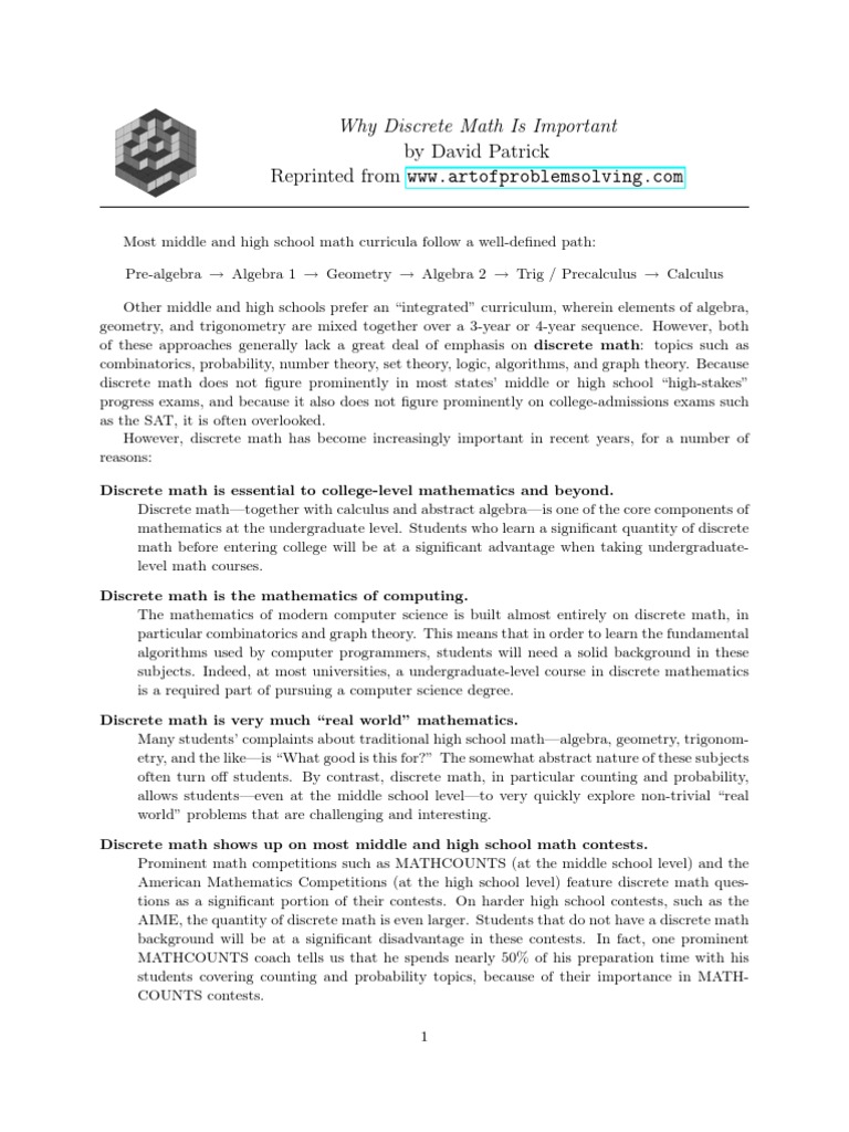 Why Discrete Math Is Important PDF | PDF | Discrete Mathematics | Algebra