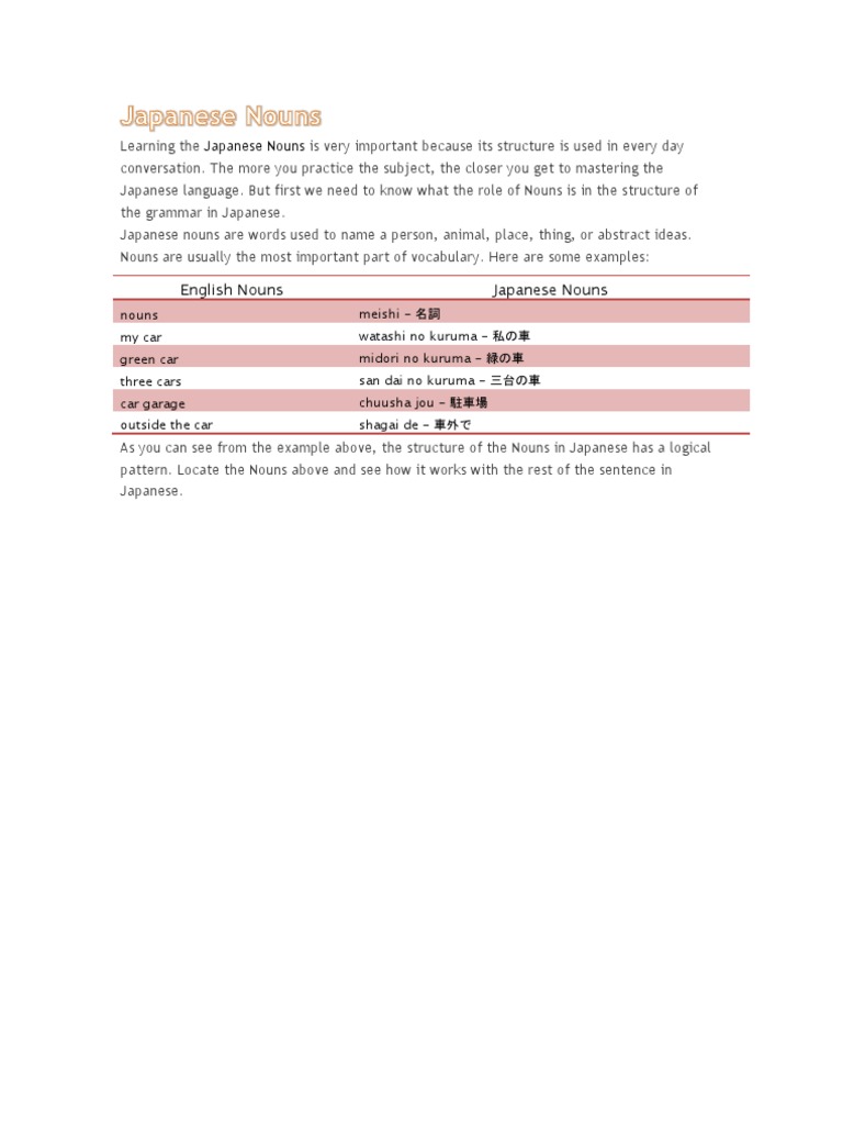 Japanese Nouns | PDF