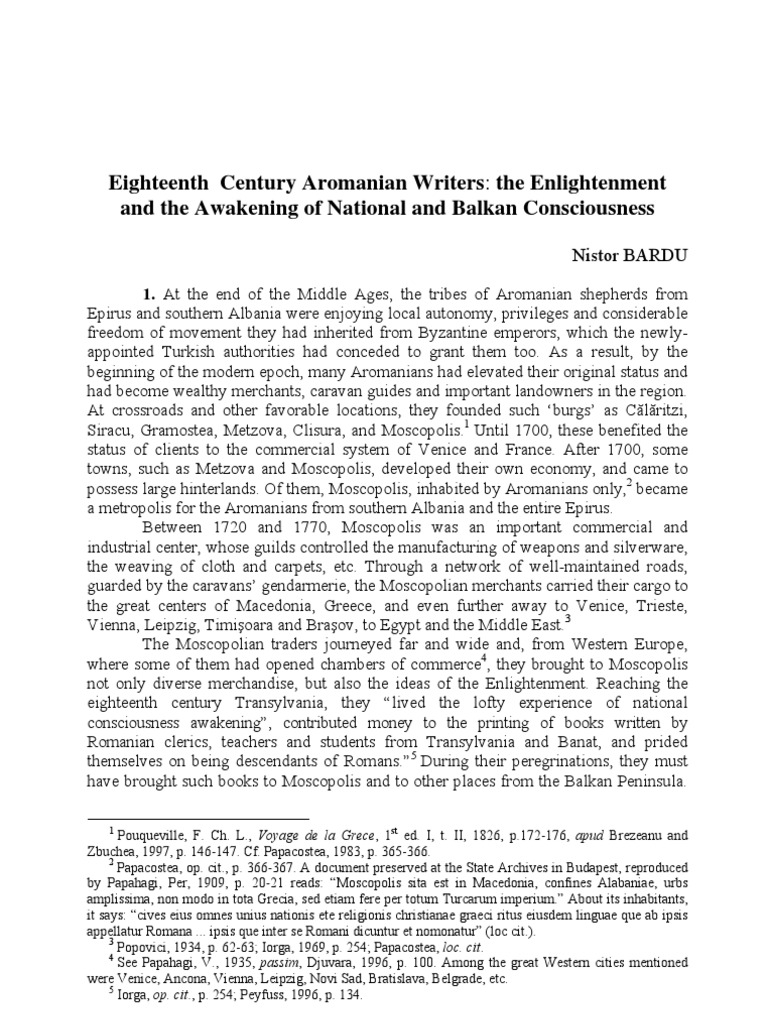 Eighteenth Century Aromanian Writers and the Awakening of National ...