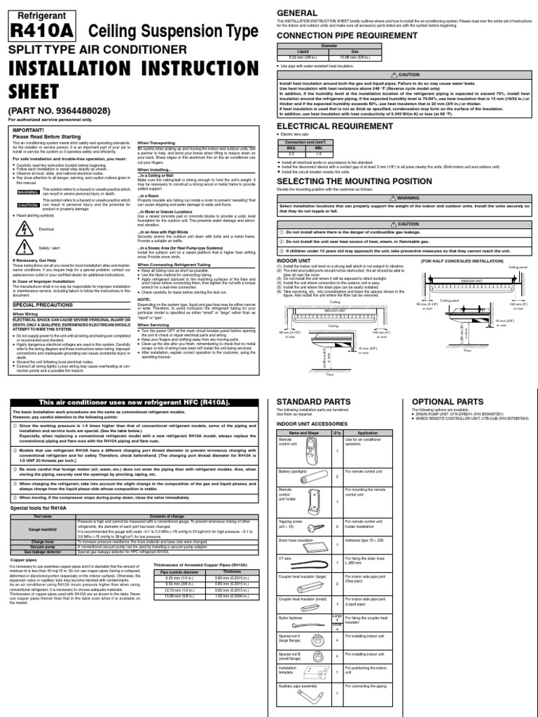 R410A Split AC Installation Guide | PDF | Electrical Wiring | Screw