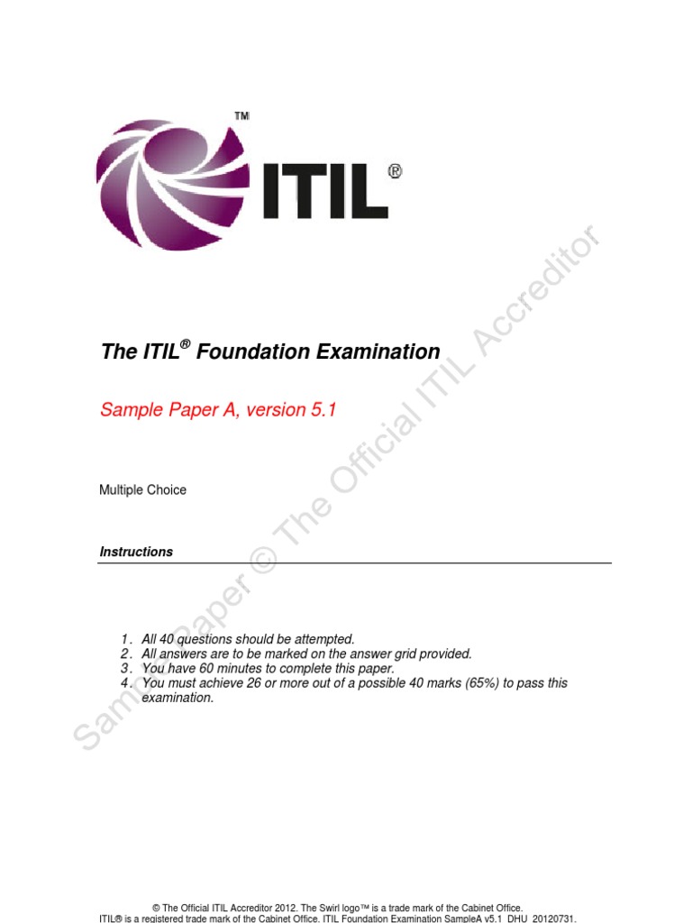 ITIL Foundation Examination Sample | PDF | Itil | Leadership
