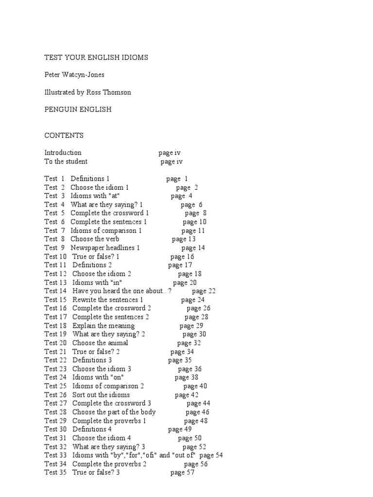 English Idioms Testing Guide | PDF | Idiom | English Language