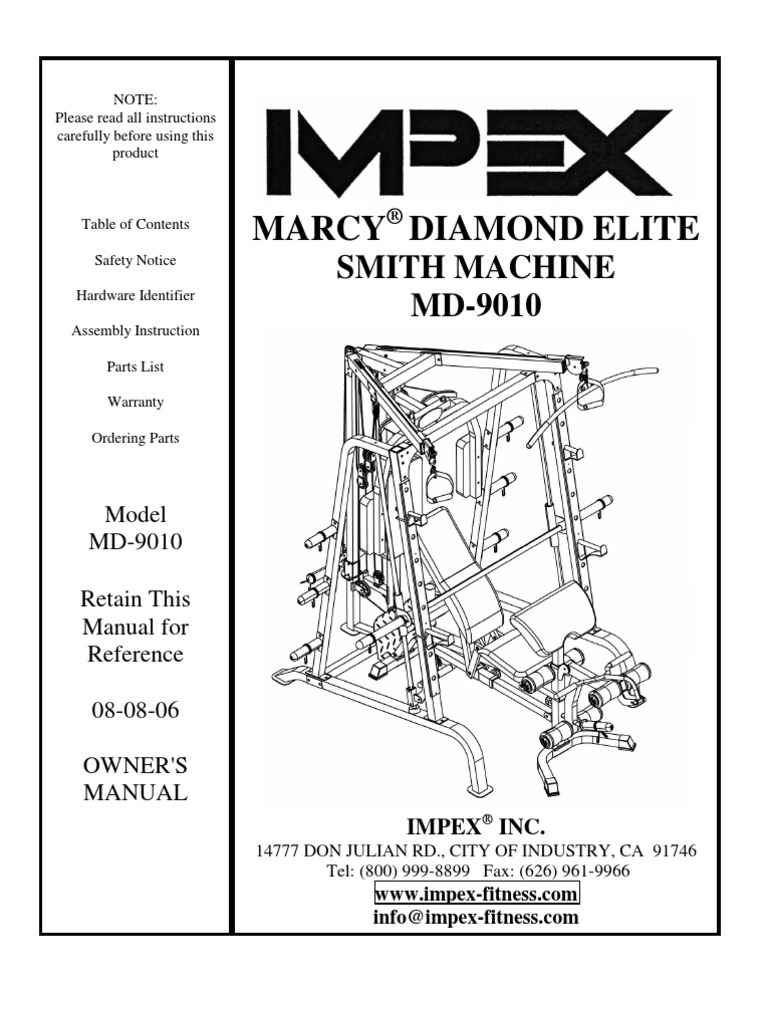 Impex Marcy Diamond Elite Smith Machine | PDF | Nut (Hardware) | Screw