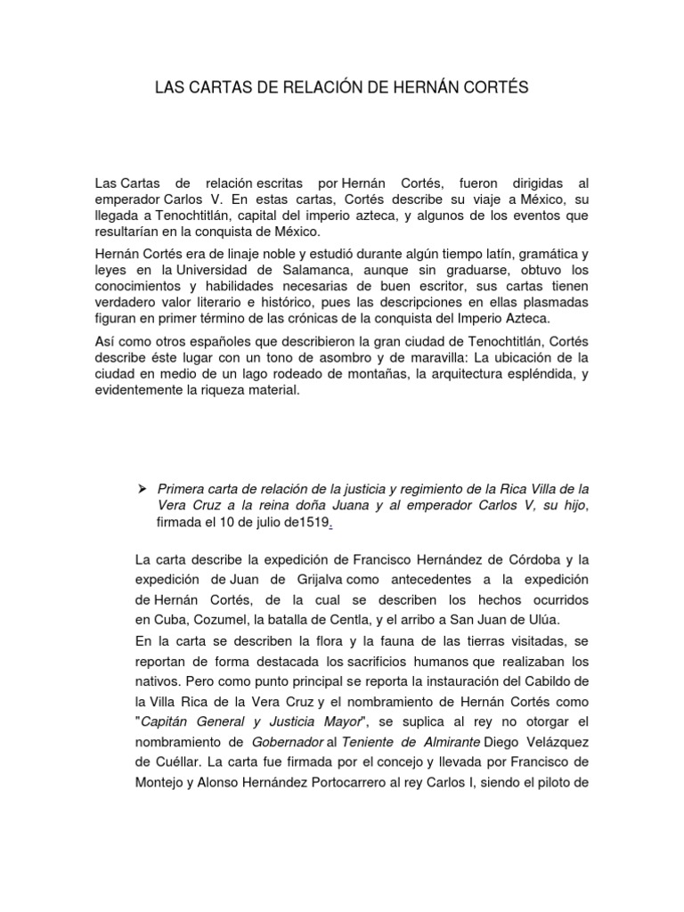 Cartas de Relación de Hernán Cortés | PDF | Hernán Cortés ...