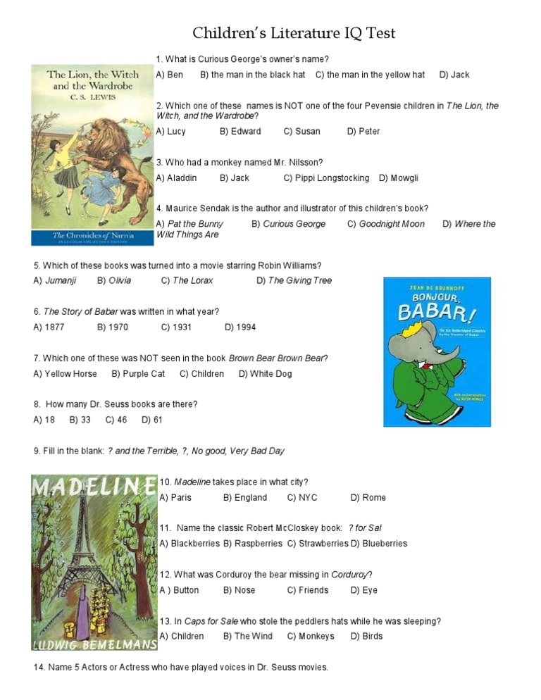 Children's Literature IQ Quiz | PDF
