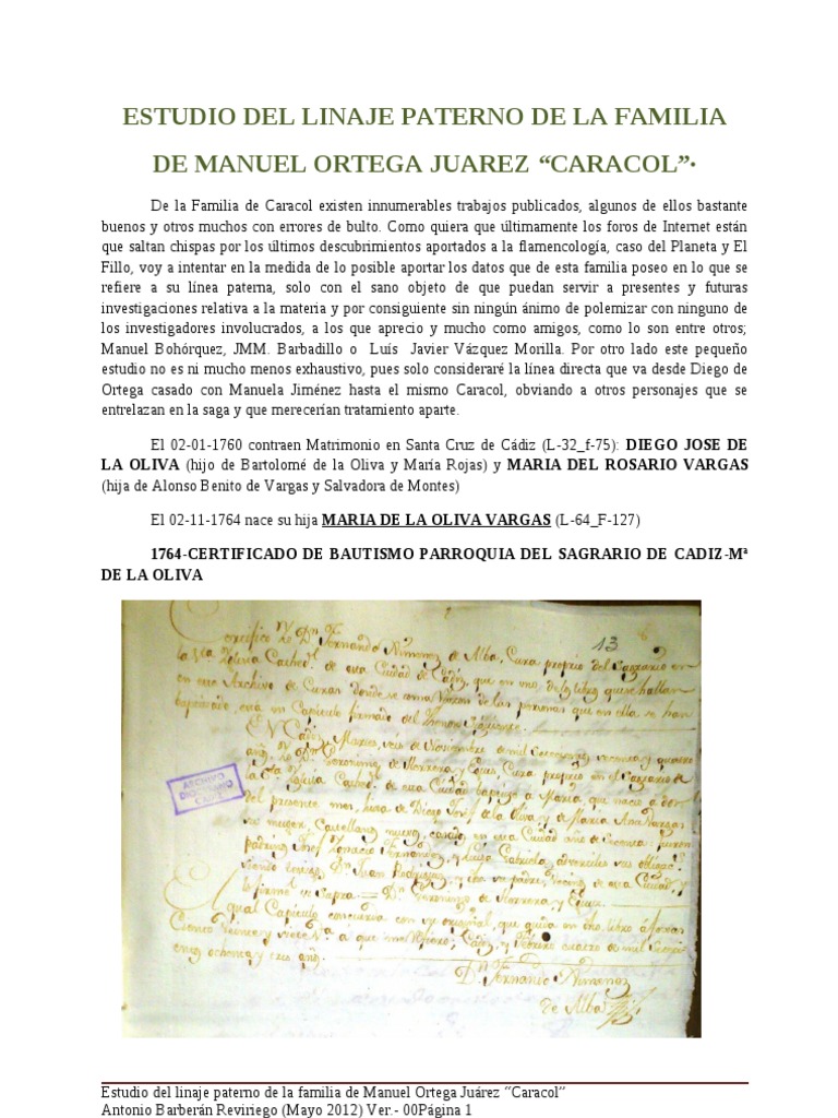 Estudio Del Linaje Paterno de La Familia de Manuel Ortega Juarez ...