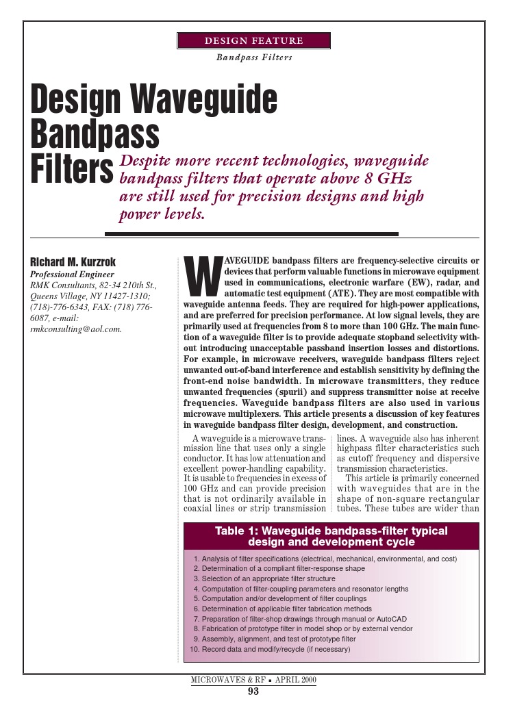 Design Waveguide Bandpass Filters | PDF | Waveguide | Electronic Filter