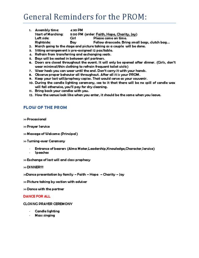 Reminders For The PROM | PDF | Self-Improvement