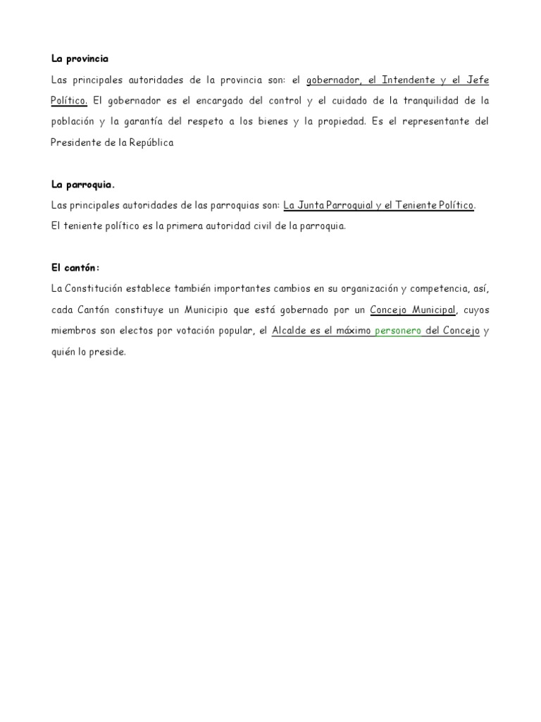 Autoridades de Provincia, Canton y Parroquia | PDF | Política