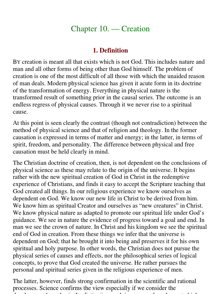 Chapter 10. - Creation: 1. Definition | PDF | Creationism | God