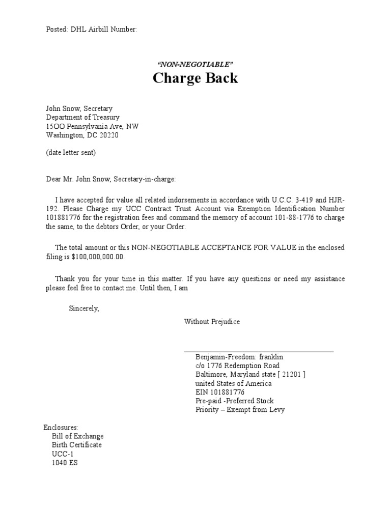 Charge Back Letter No. 1 SAMPLE | PDF