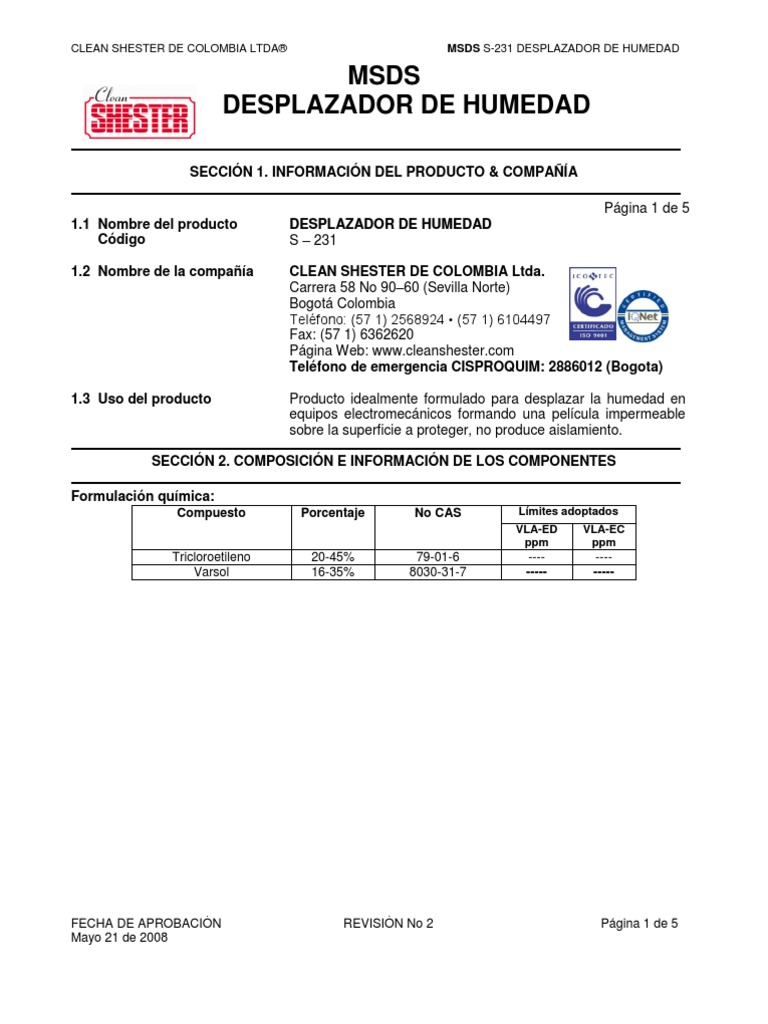 0095 Desplazador de Humedad S-231 | PDF | Residuos | Aluminio