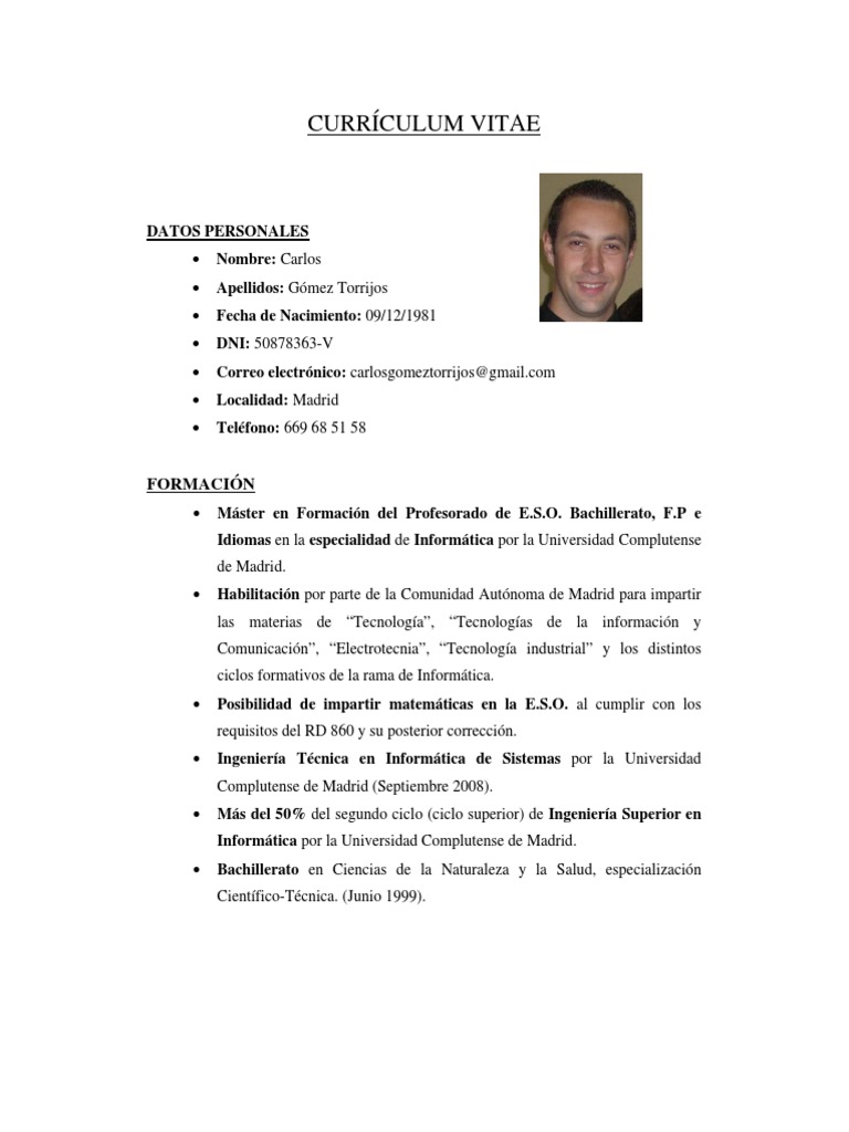 Curriculum Vitae Carlos Gomez Torrijos | PDF | Microsoft Windows | Software