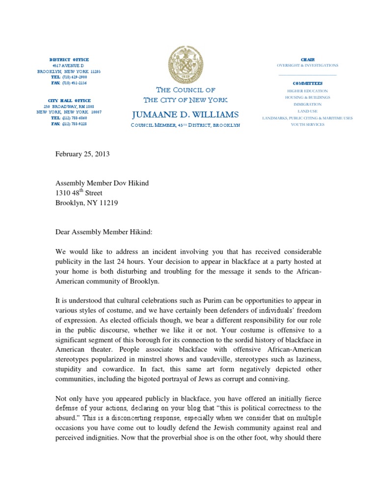 2/25/13 Letter To Assembly Member Hikind | PDF