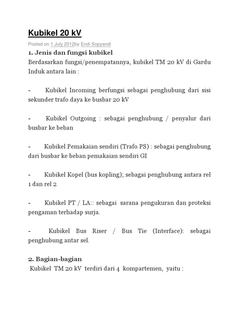 Fungsi Kubikel 20 kV dan Komponennya | PDF