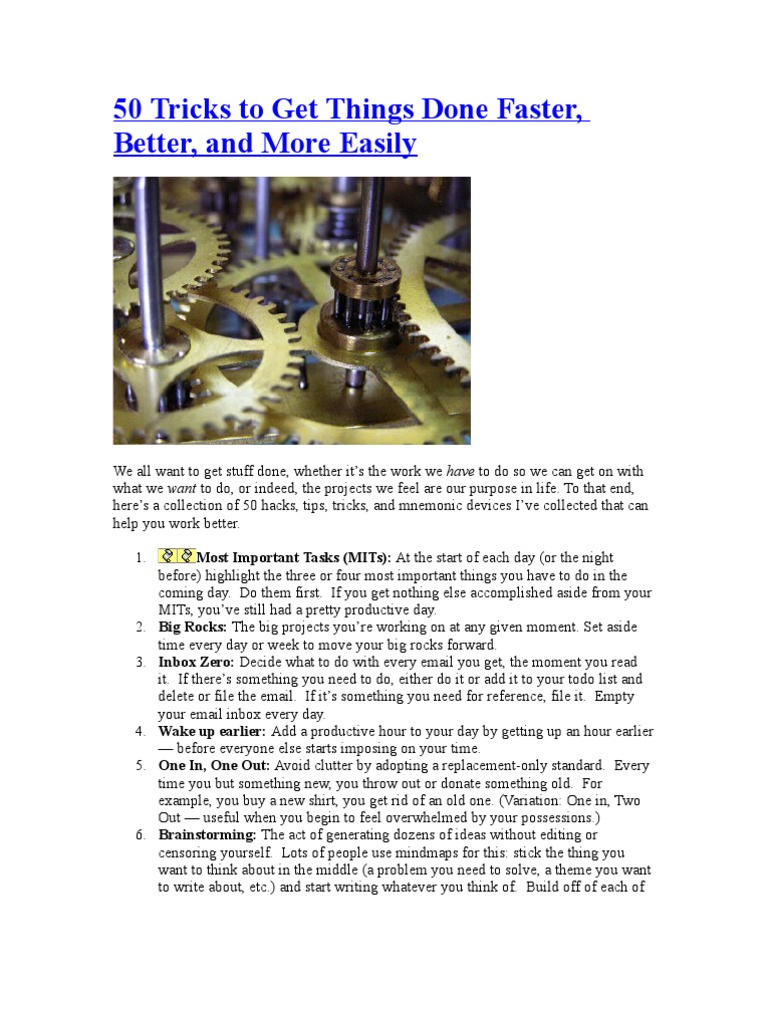 50 Tricks To Get Things Done Faster | Download Free PDF ...