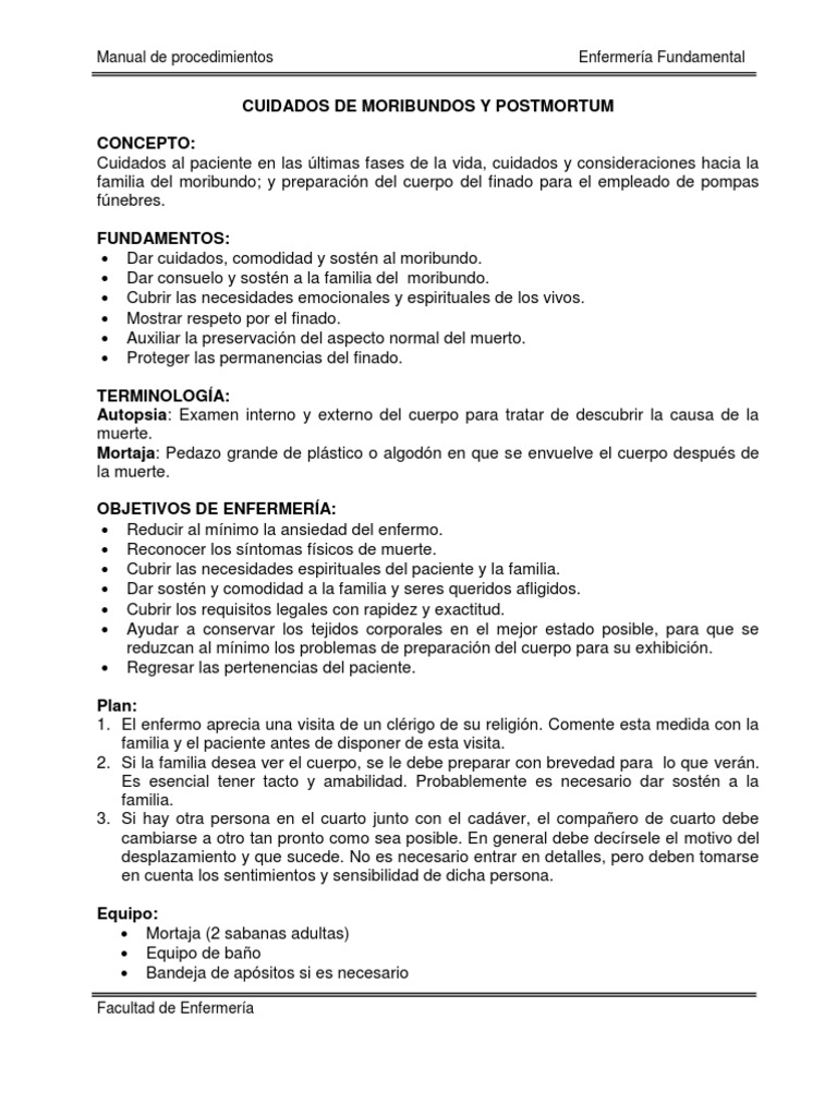 Cuidados Postmortem | PDF | Enfermería | Muerte
