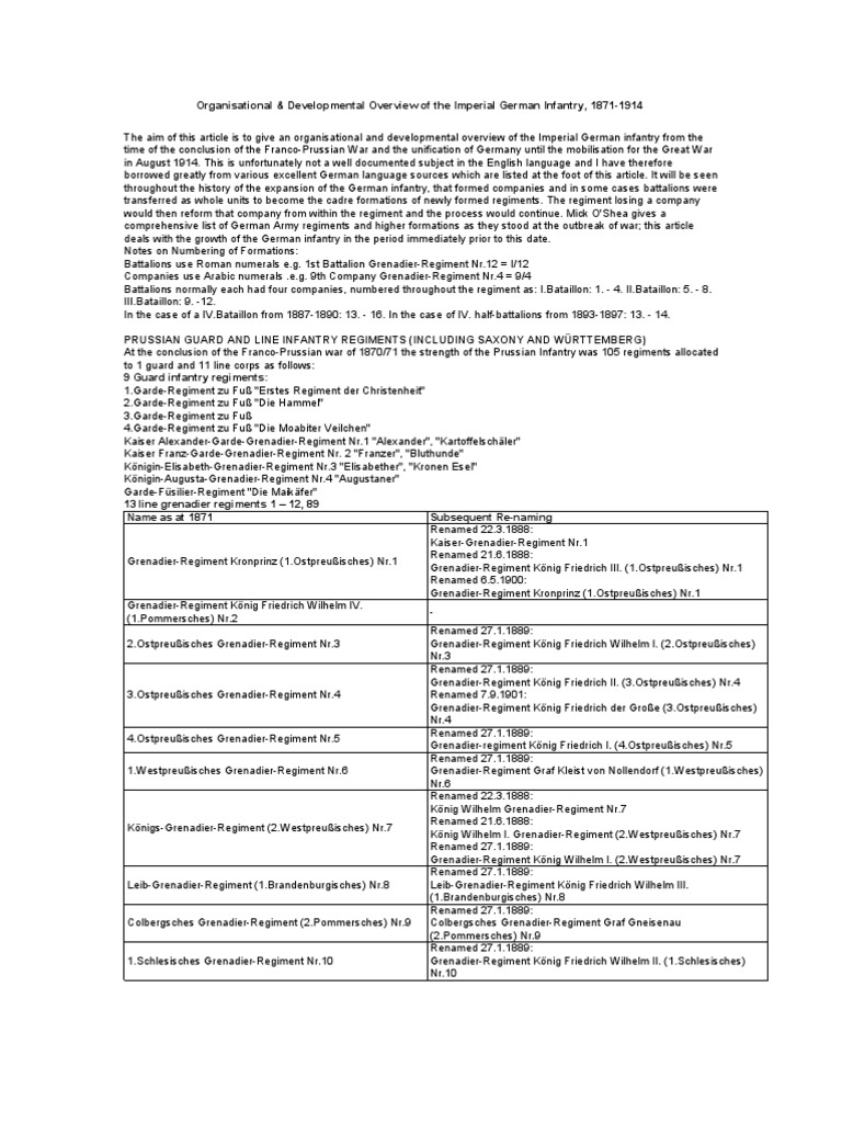 Overview of Imperial German Infantry Regiments | PDF | Company ...