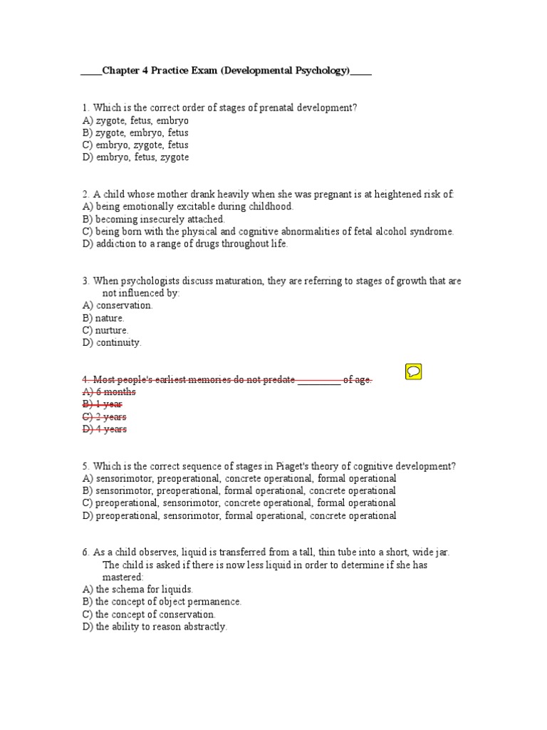 Developmental Psychology Practice Exam | PDF | Developmental Psychology ...