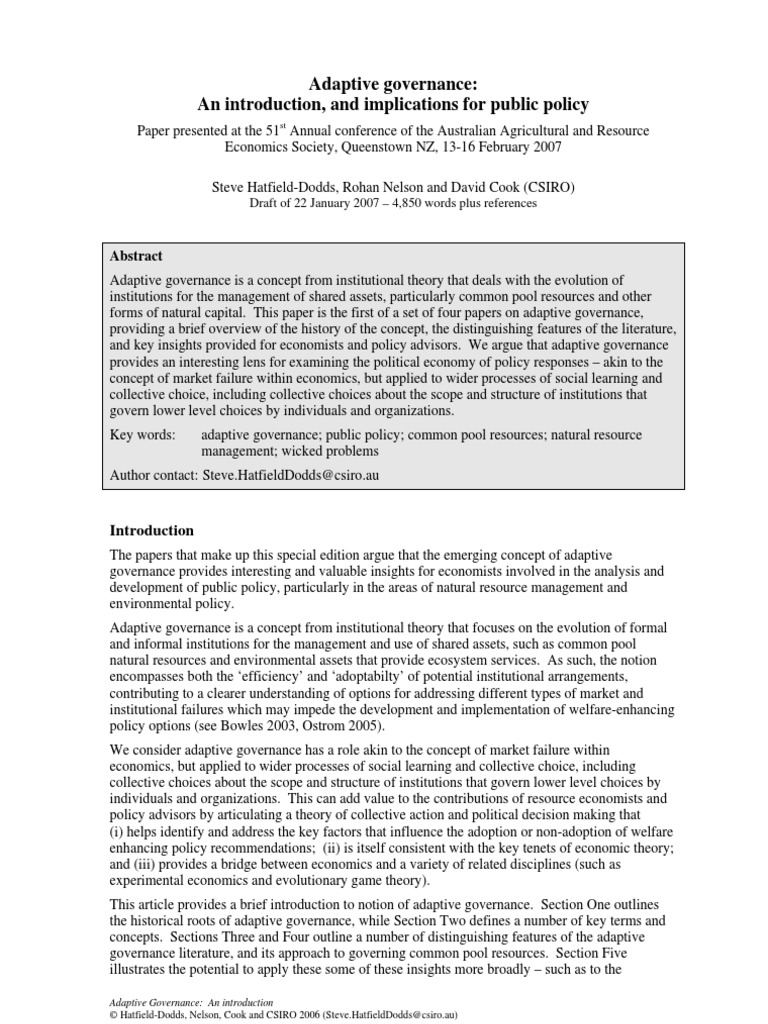 Adaptive Governance An Introduction And Implications For Public