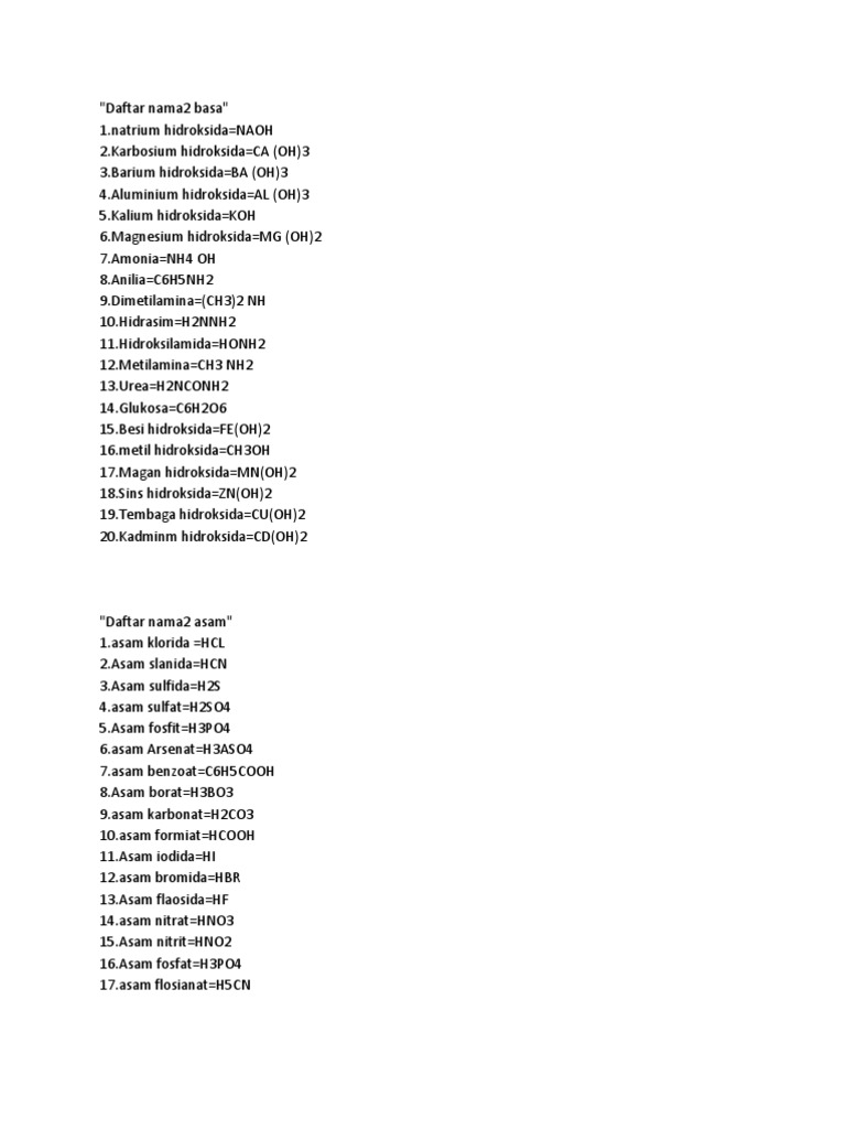 Daftar Nama Asam Dan Basa | PDF