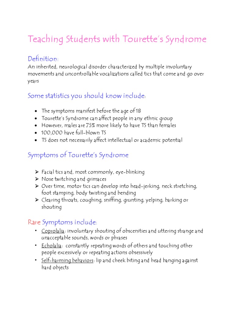 Tourette For Teachers PDF | PDF | Tourette Syndrome | Diseases And ...