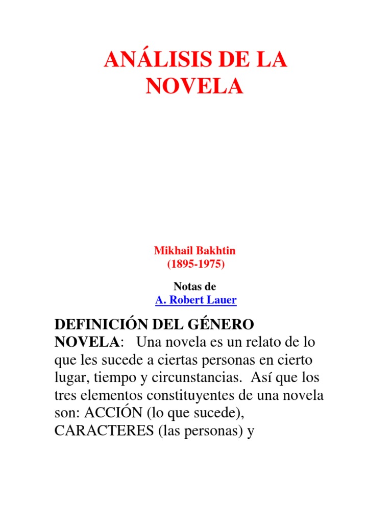 Análisis y Definición de Novela | PDF | Narración | Novelas