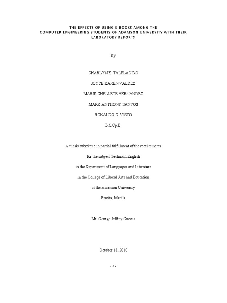 The Effects of E Books Among The Computer Engineering Students of ...