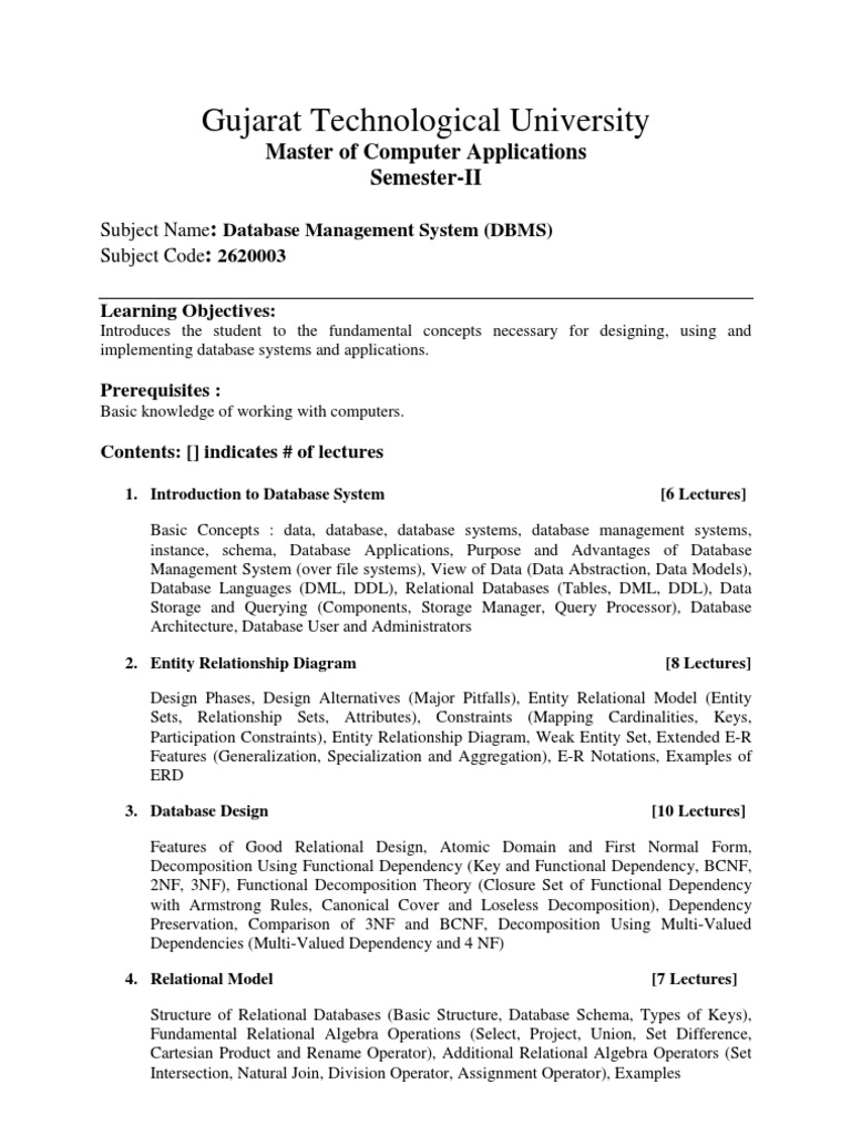 Database Management System Dbms 2620003 Pdf Relational Model Databases 