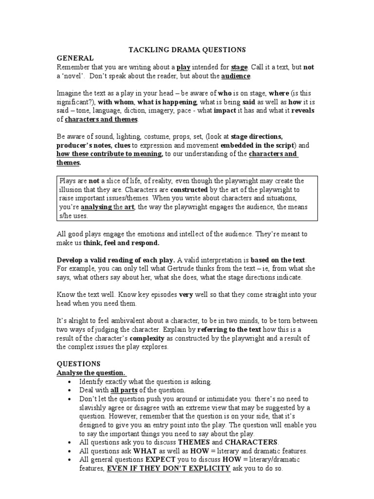 Drama Questions - Tackling | PDF | Paragraph | Essays