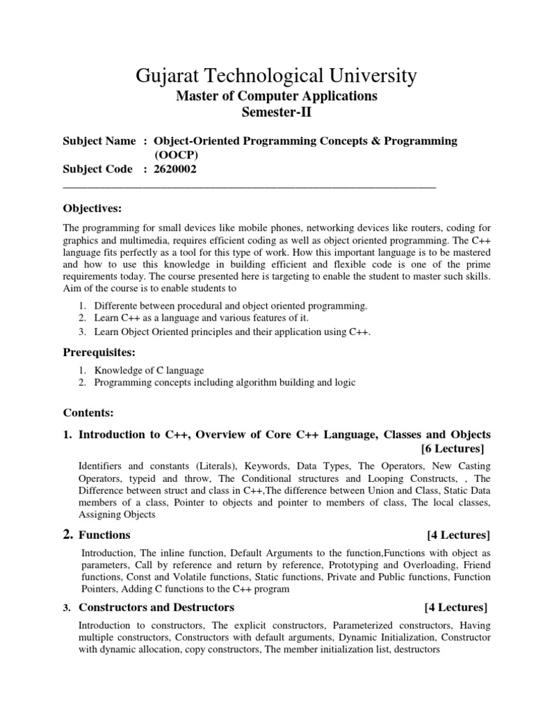 Object Oriented Programming Concepts And Programming Oocp 2620002 Pdf C Constructor