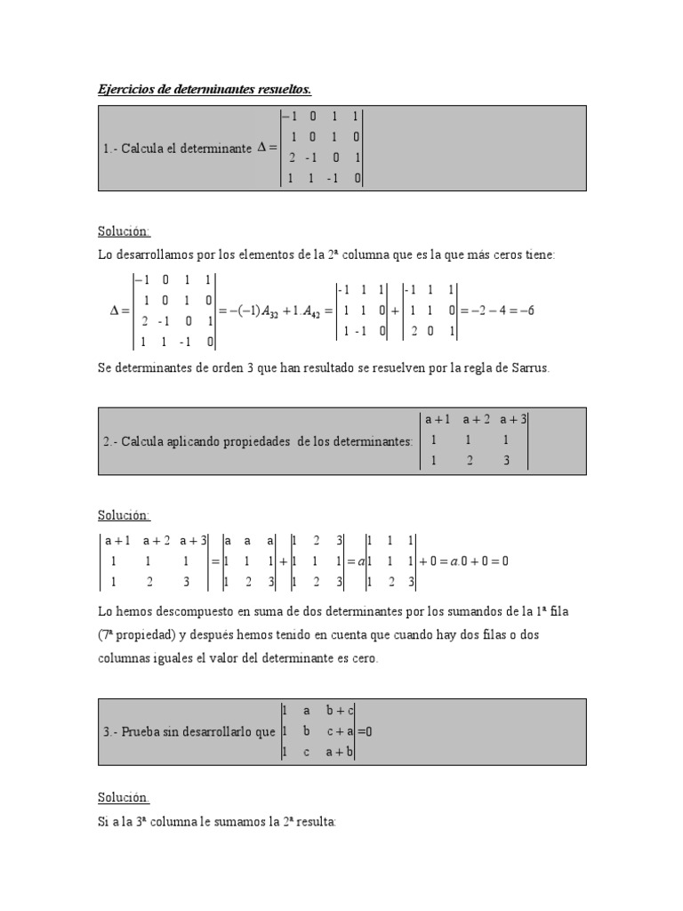 Ejercicios Resueltos de Determinantes | PDF | Determinante | Algoritmos