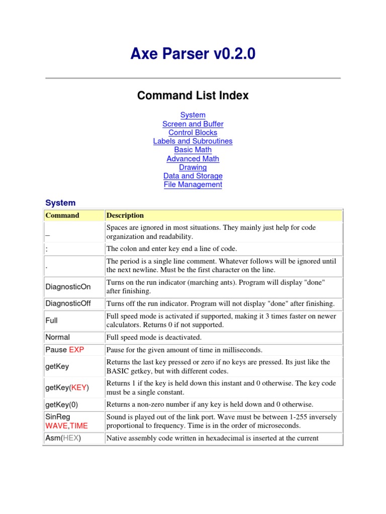 Commands (Axe Parser) | PDF | Pointer (Computer Programming) | Exponential Function