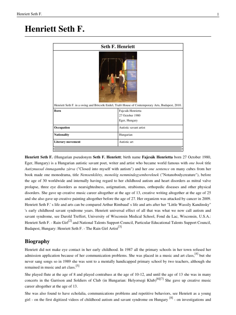 Henriett Seth F.: Autistic Savant Artist | PDF | Neurodevelopmental ...