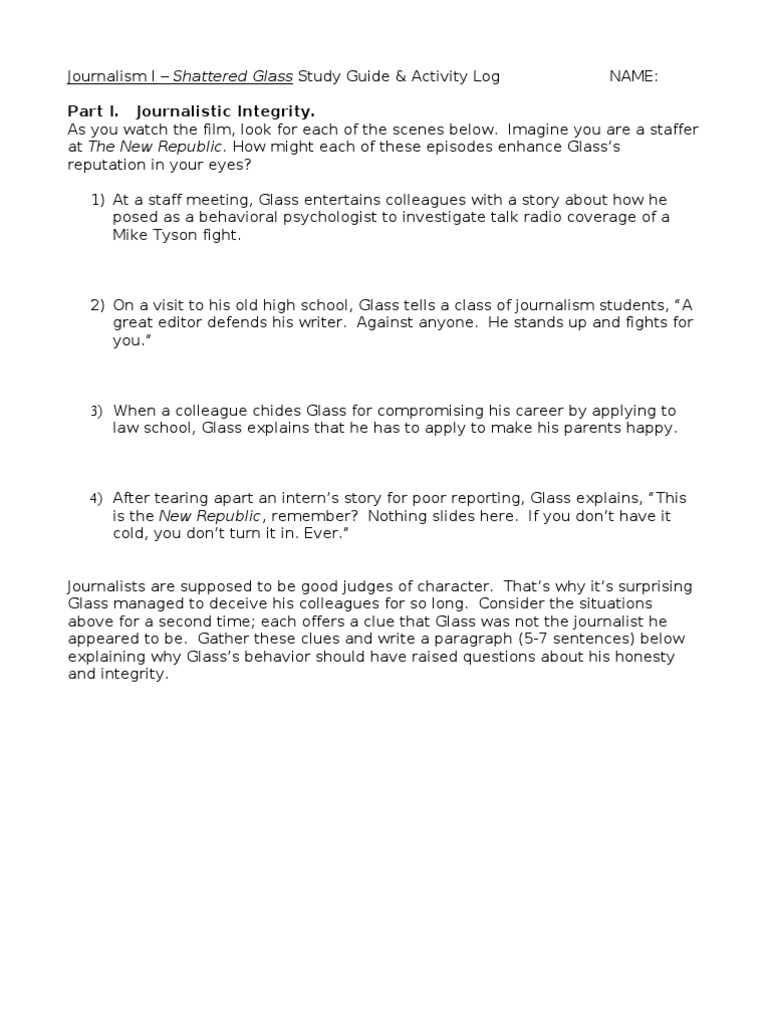 Shattered Glass Study Guide | PDF | Journalism