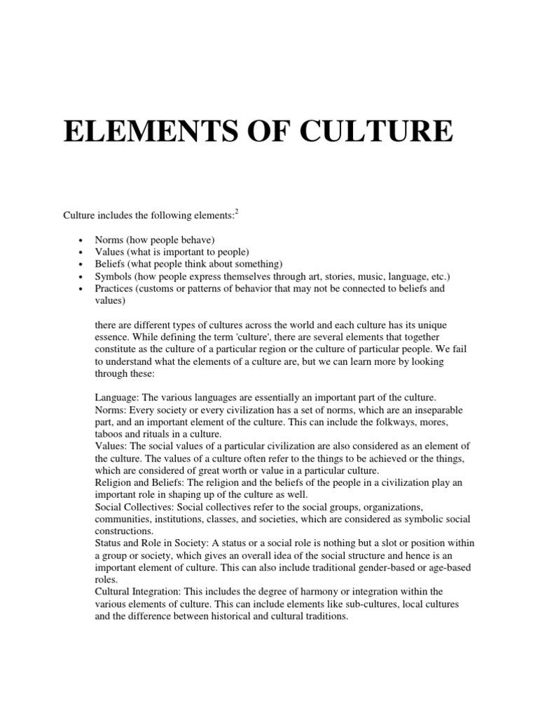 Key Elements of Culture Explained | PDF | Norm (Social) | Value (Ethics)