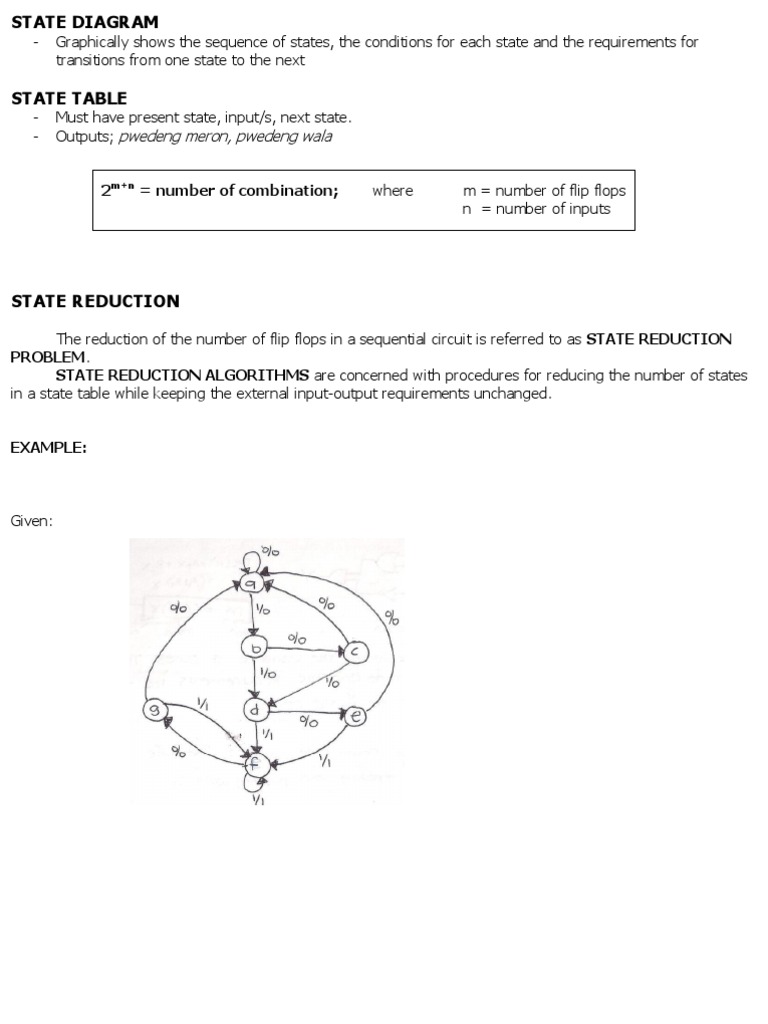 State Diagram, State Table, State Reduction, State Assignment | PDF | Input–Output Model | Sequence