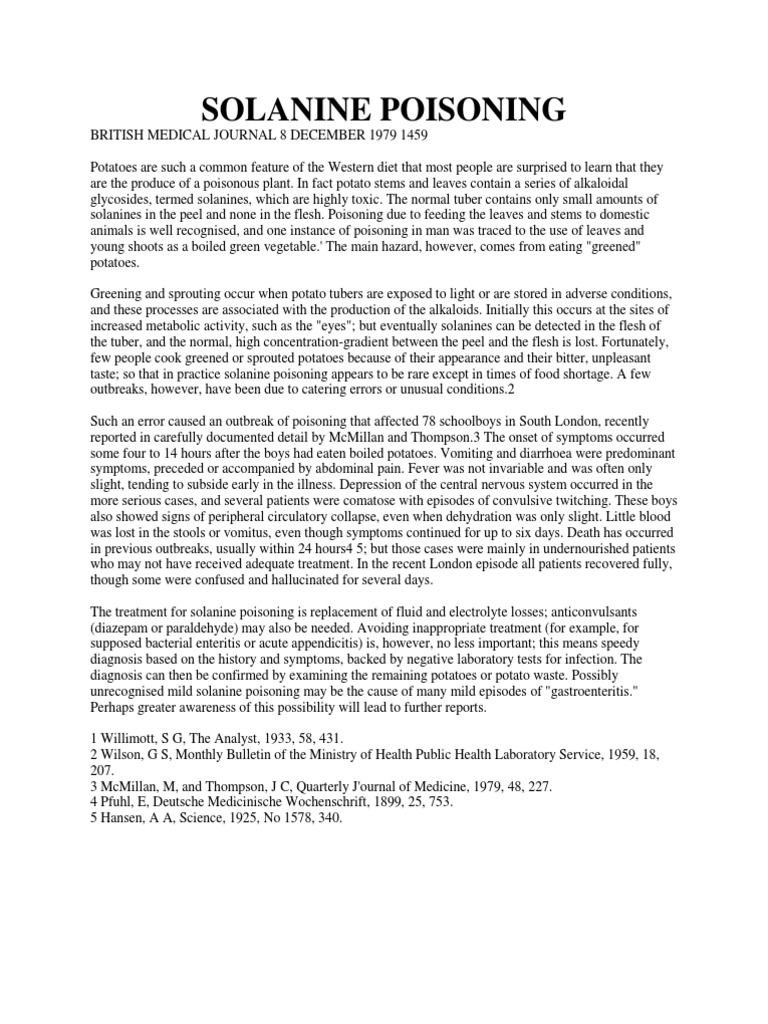 SOLANINE POISONING.docx | Congenital Disorder | Potato