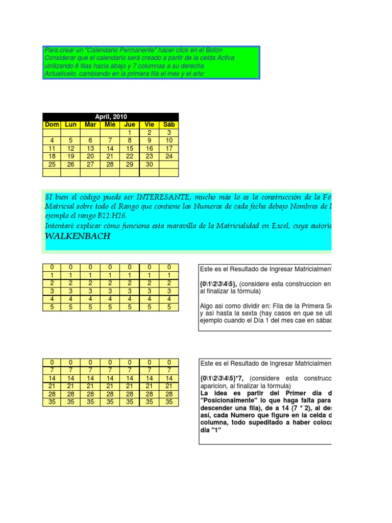 Formula Matricial Calendario Permanente | PDF | Calendario | Matriz ...