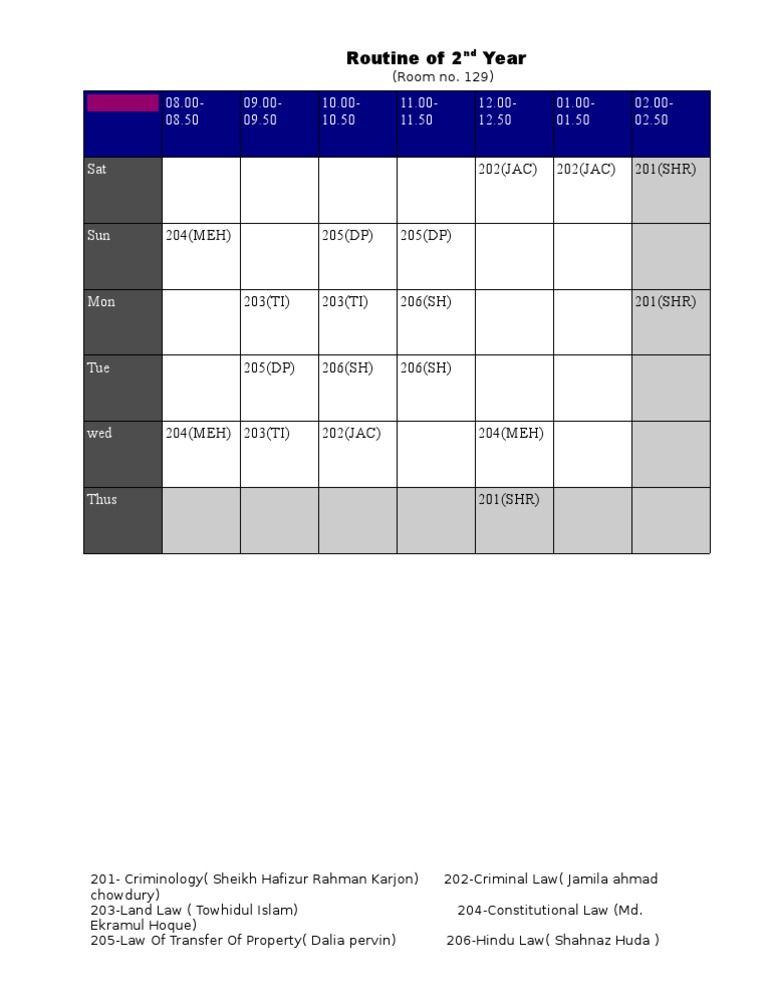 2nd Year Law Class Schedule | PDF