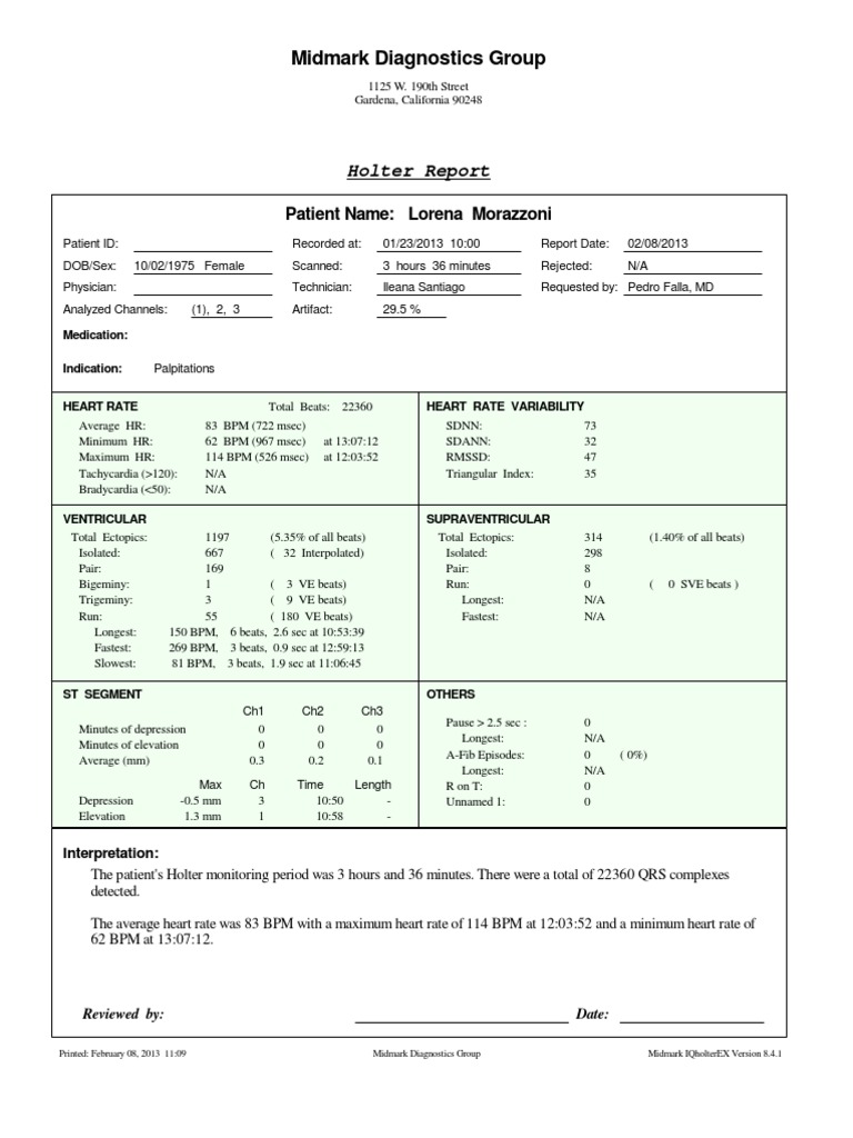 Full Report Holter Lorena M 1-23-13 | Cardiac Electrophysiology | Heart