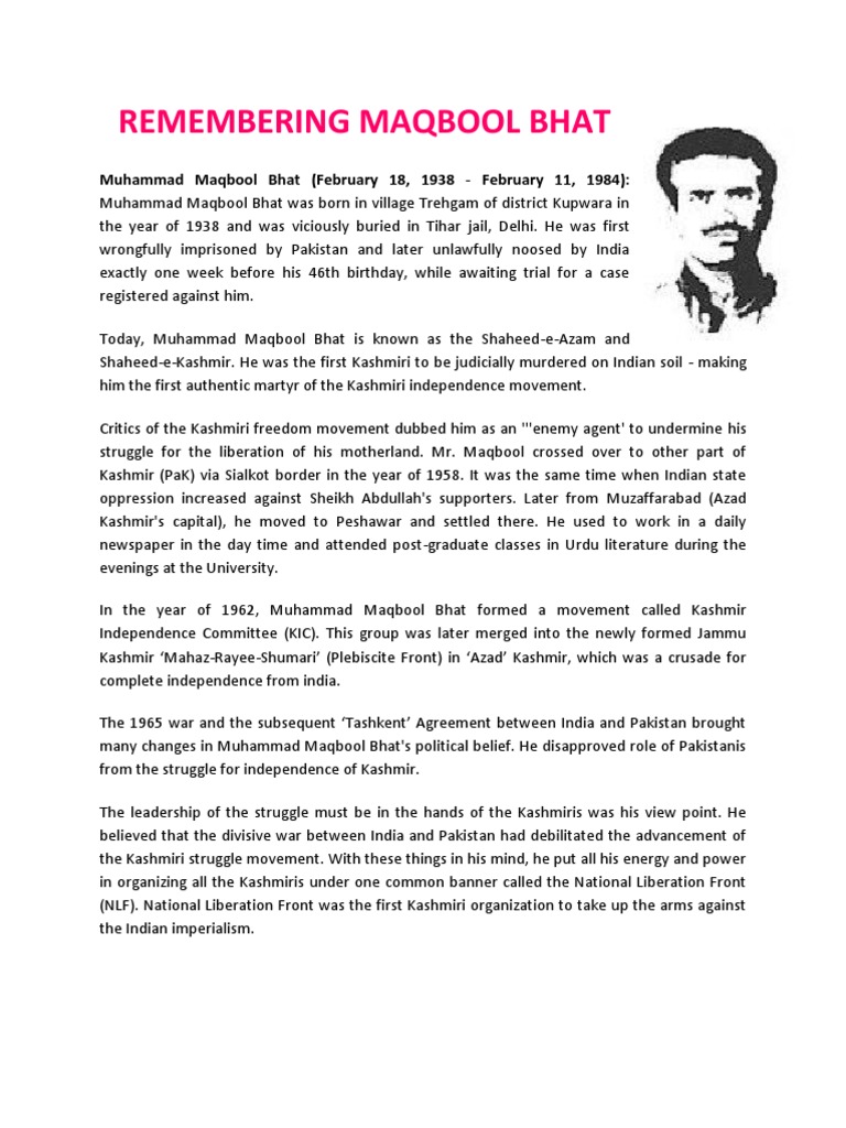 Remembering Maqbool Bhat | PDF | Conflicts | Kashmir