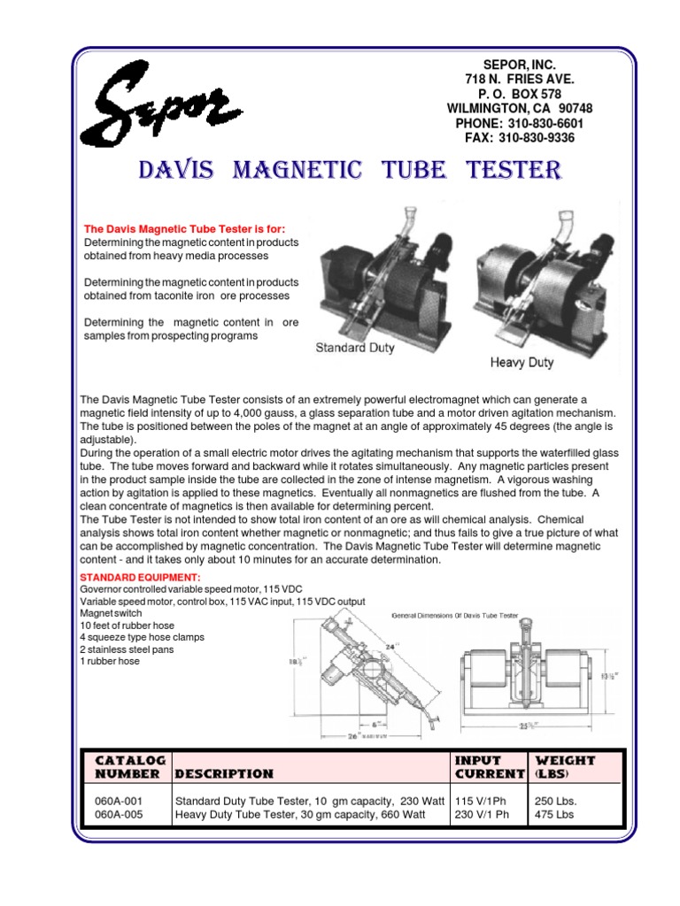 Operating Instructions for Davis Tube Tester | PDF | Science & Mathematics