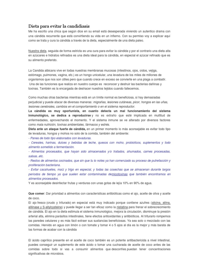 Dieta para Evitar La Candidiasis | PDF | Candidiasis | Aceite de oliva