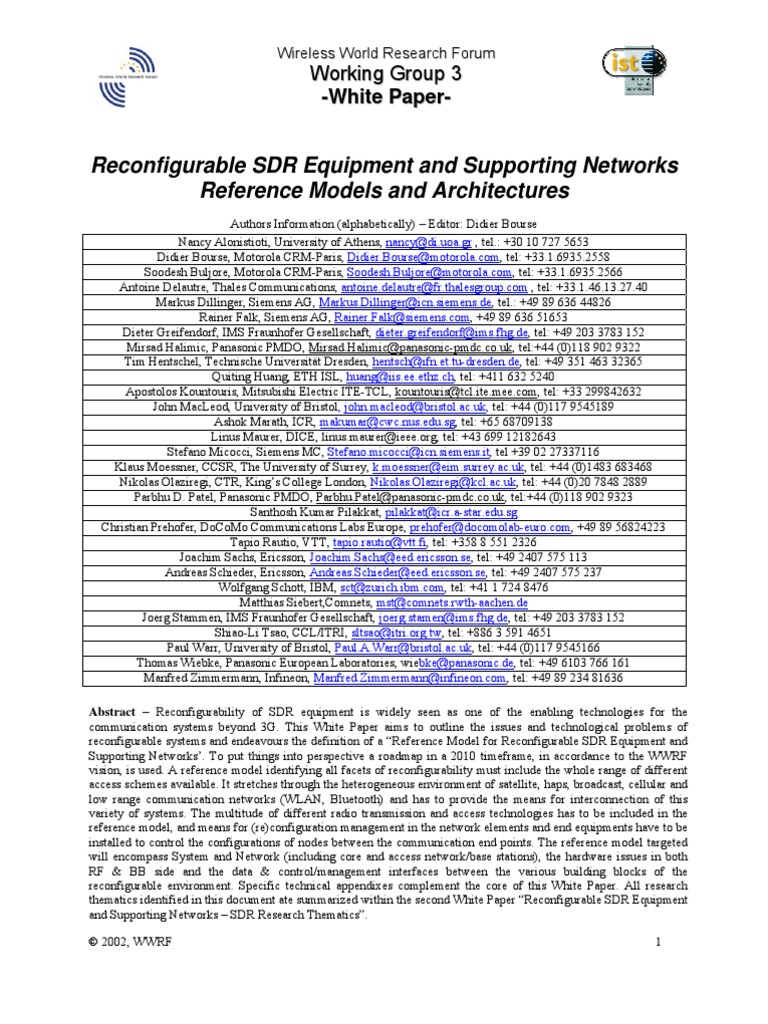 Reconfigurable SDR Equipment and Supporting Networks | PDF | Software Defined Radio ...