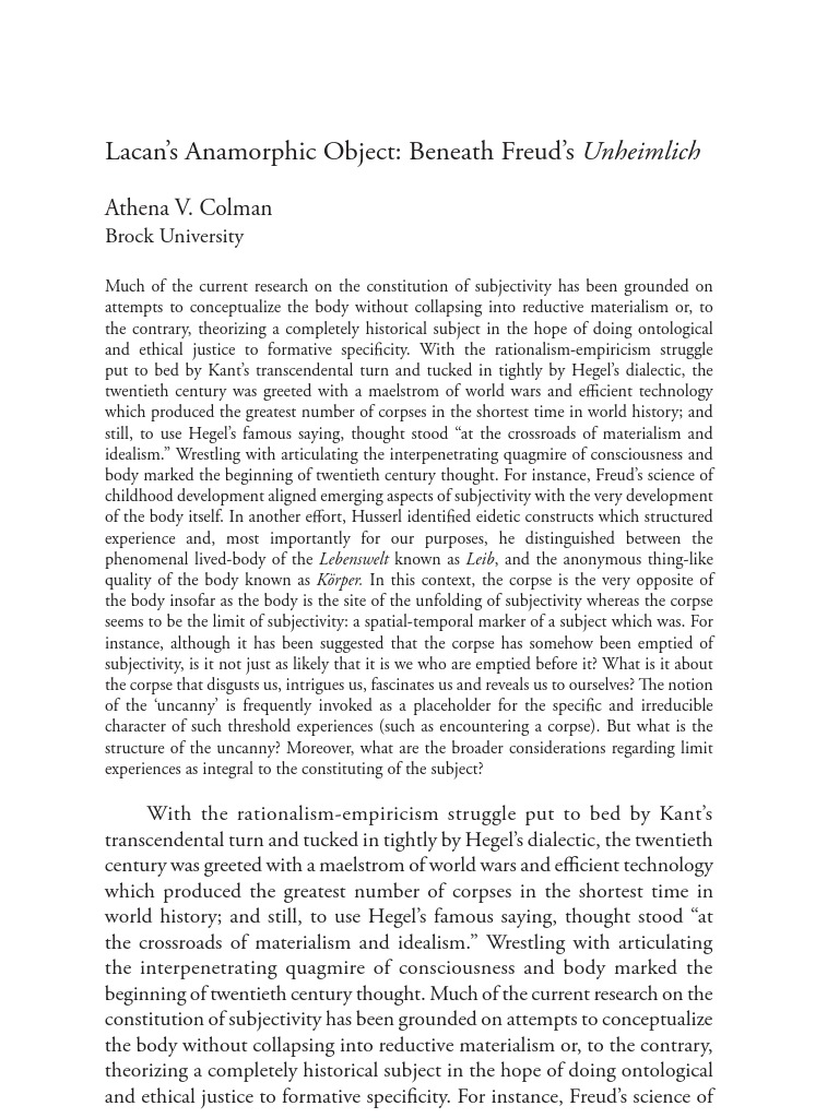 Beneath Freud's Unheimlich | PDF | Jacques Lacan | Unconscious Mind