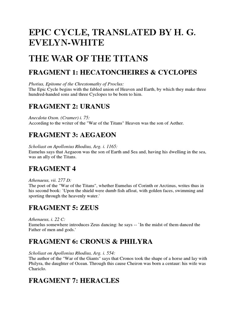 The Epic Cycle Translated by H.G. Evelyn-White | PDF | Trojan War ...