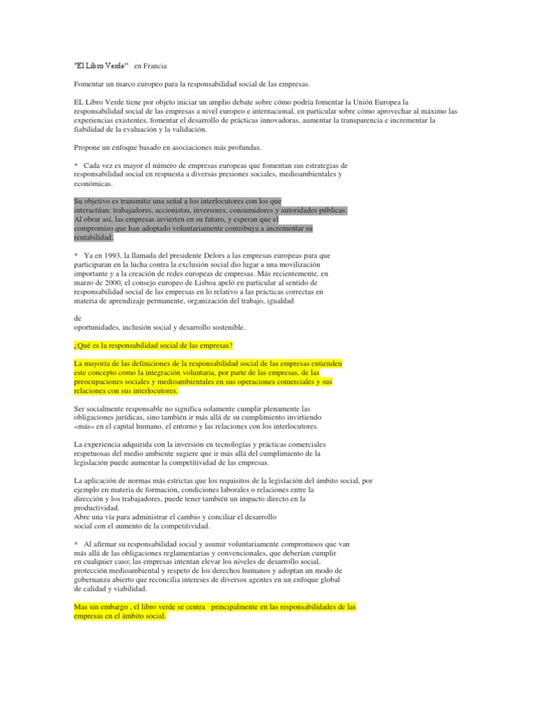 El Libro Verde | Responsabilidad social corporativa | Unión Europea